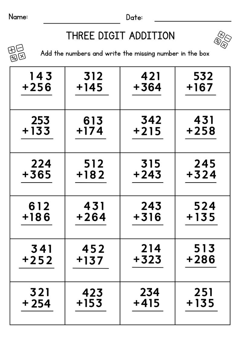 10 Printable 3-digit Addition Worksheets for 2nd Grade, 3rd Grade Math ...