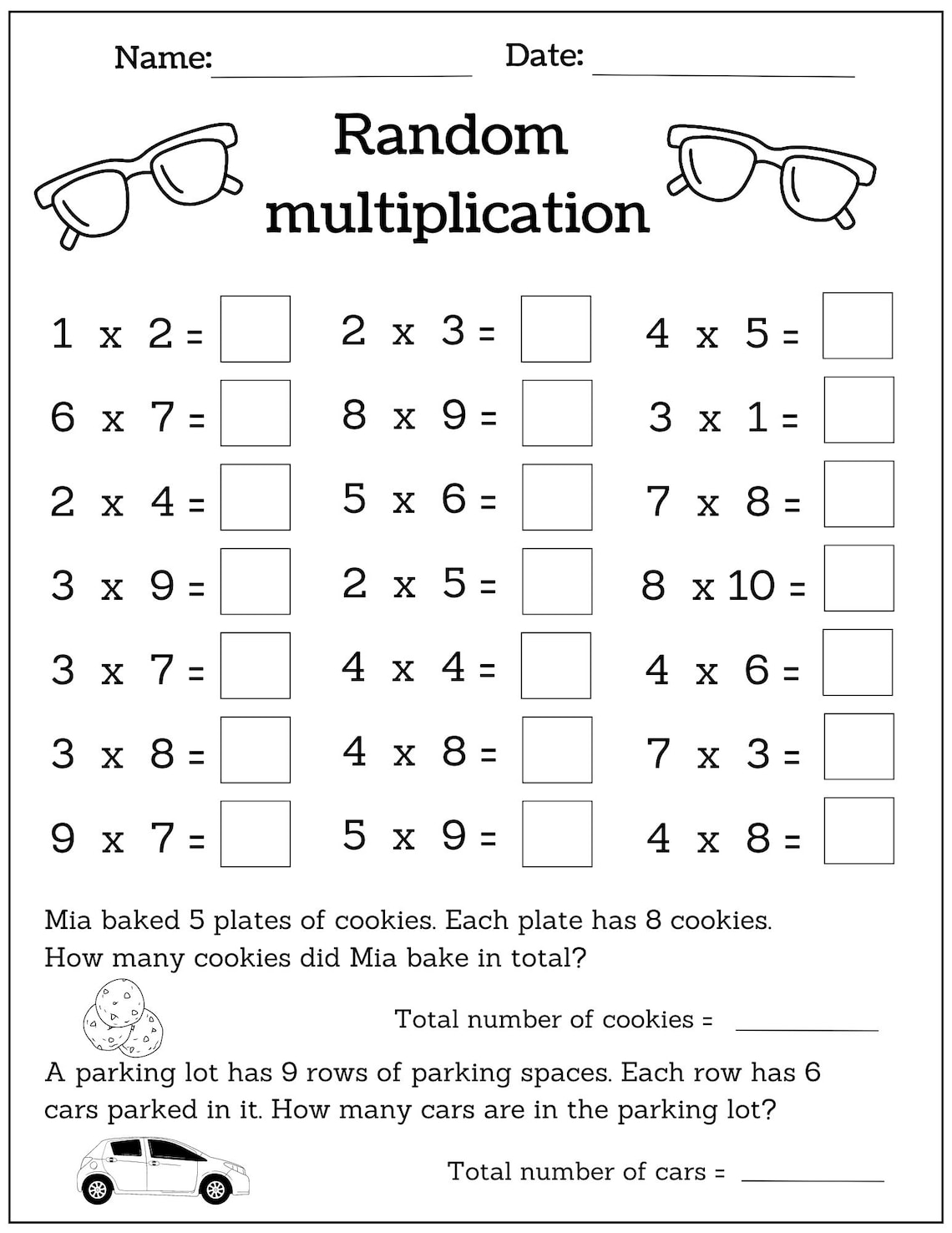 10 Printable Multiplication Worksheets, Single Digit Multiplication (numbers 1 – 12), Math ...