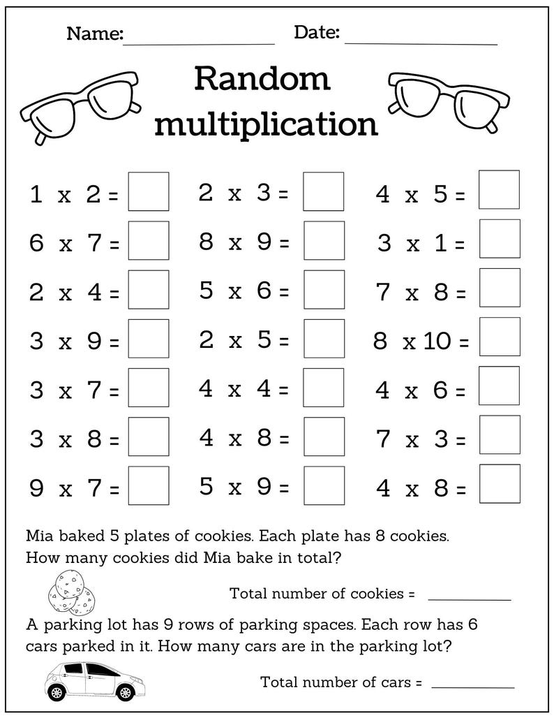 10 Printable Multiplication Worksheets, Single Digit Multiplication ...
