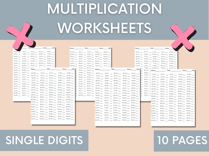 10 Printable Maths Drills Multiplications Worksheets (1-12x), Times ...