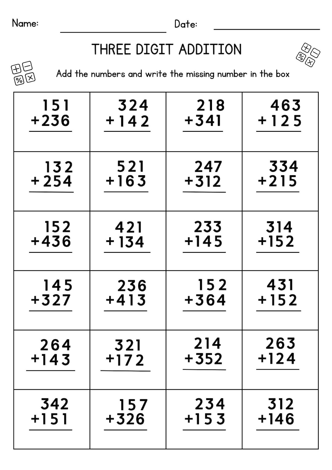10 Printable 3-digit Addition Worksheets for 2nd Grade, 3rd Grade Math ...