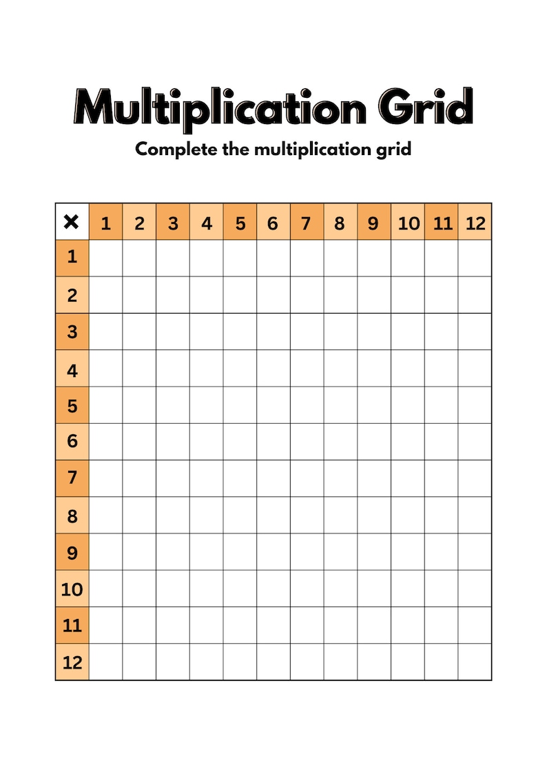 Printable Multiplication Grid - Fillable, Times Tables Grid, Single ...