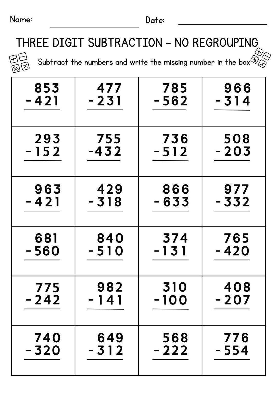 10 Printable 3-digit Subtraction Fill in the Blanks Worksheets - 2nd ...