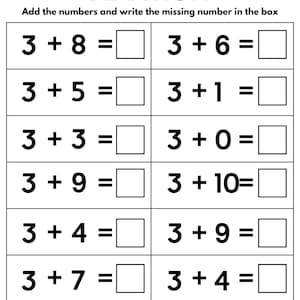 20 Printable Additition Fill in the Blanks Worksheets numbers 1-15 for ...