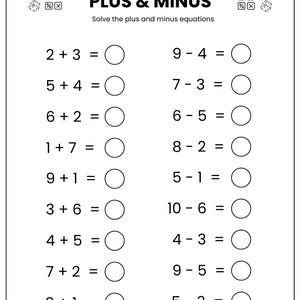 10 Printable Addition & Subtraction Worksheets, Fill in the Blanks ...