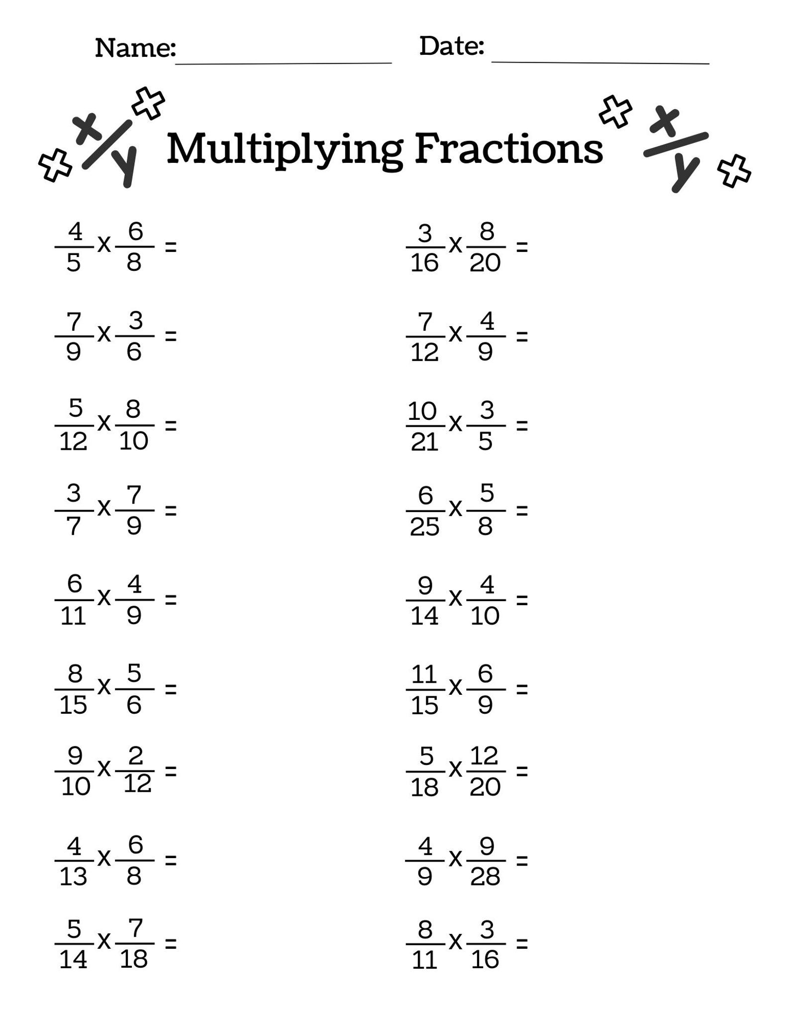 10 Printable Multiplying Fractions Worksheets, Math Drills, Answers ...