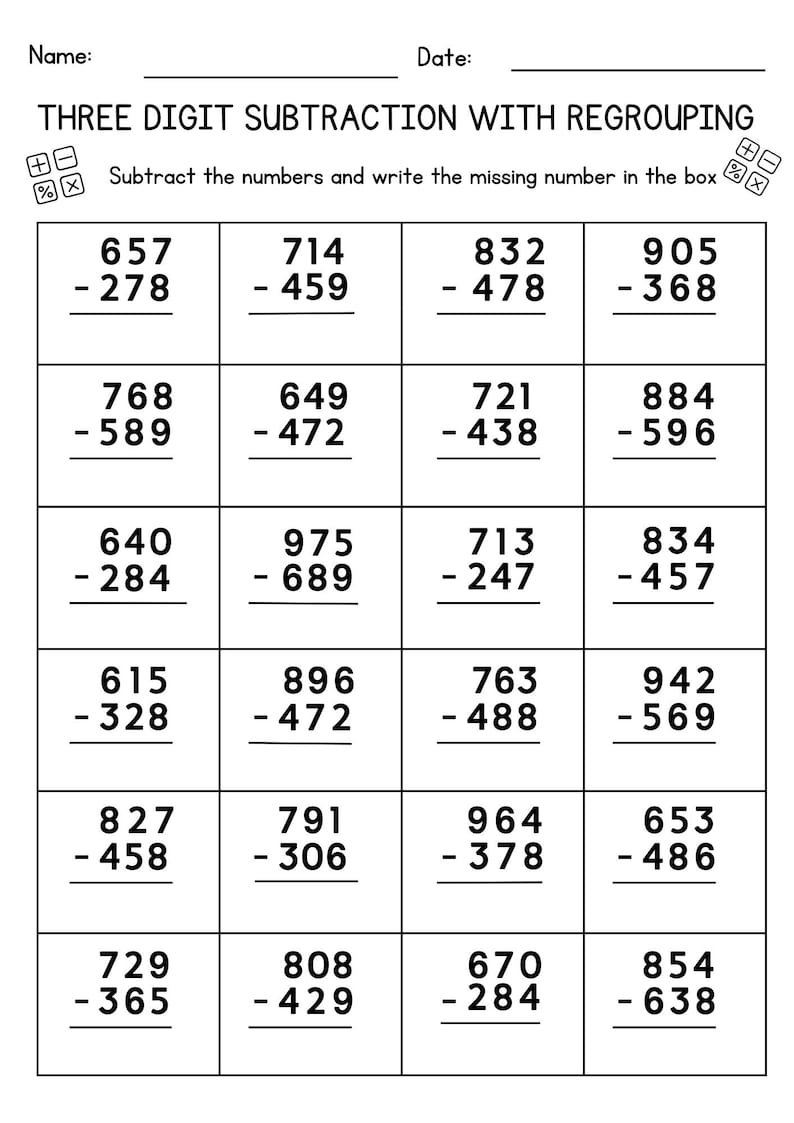10 Printable 3-digit Subtraction Fill in the Blanks Worksheets for 2nd ...