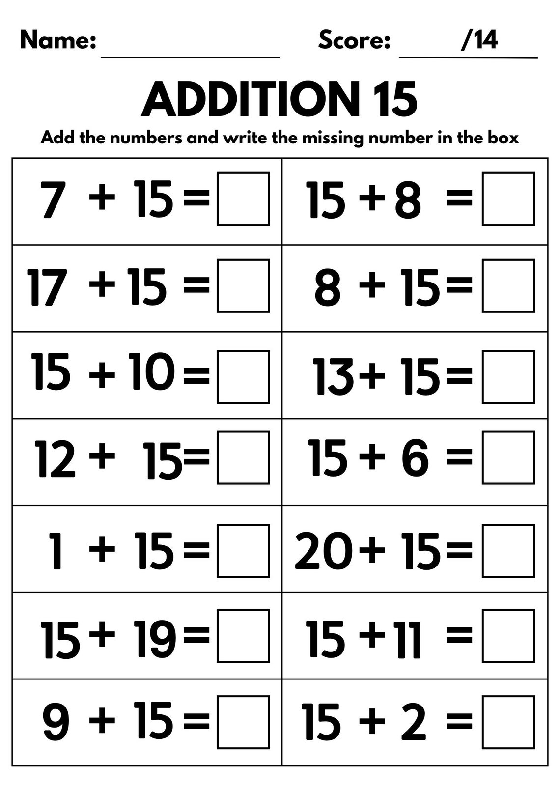 60 Printable Addition Fill in the Blanks Worksheets (numbers 1-20) for ...