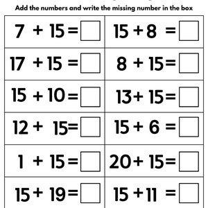 60 Printable Addition Fill in the Blanks Worksheets (numbers 1-20) for ...