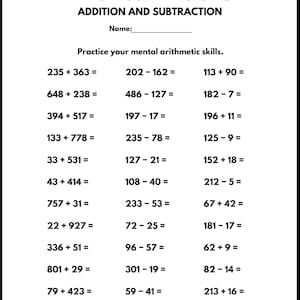 7 Printable Additition and Subtraction Worksheets, Mental Maths ...