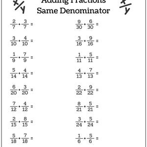 10 Printable Adding Fractions Worksheets With Same Denominators ...