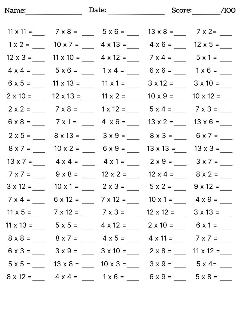 10 Printable Multiplication Worksheets, Fill in the Blanks - Single and ...