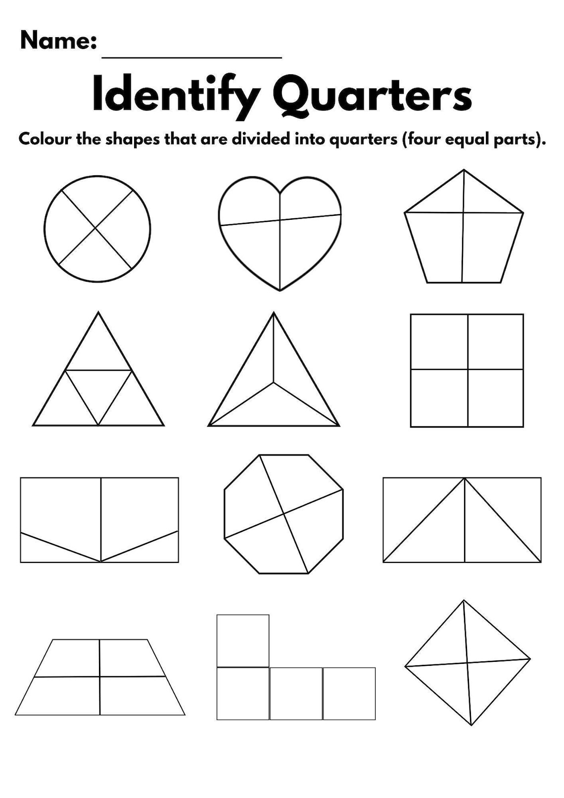 10 Fraction Worksheets for Kids – Halves, Thirds & Quarters – Printable ...