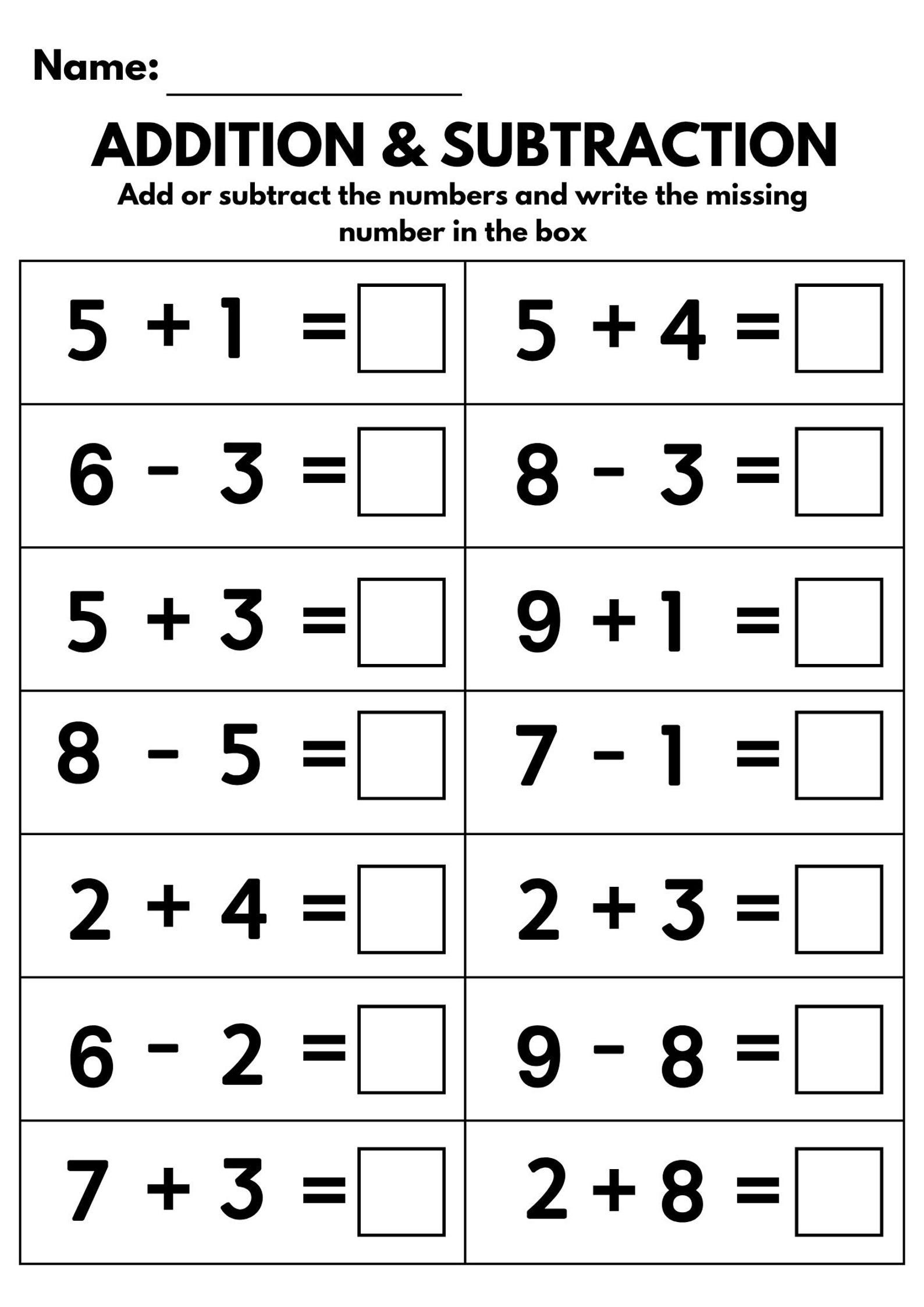 10 Printable Addition & Subtraction Worksheets, Single-digit Math ...