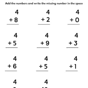 20 Printable Additition Fill in the Blanks Worksheets numbers 1-15 for ...