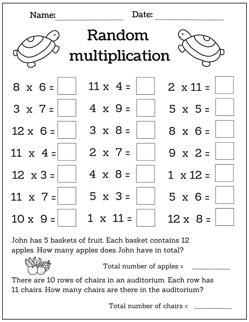 10 Printable Multiplication Worksheets, Single Digit Multiplication ...