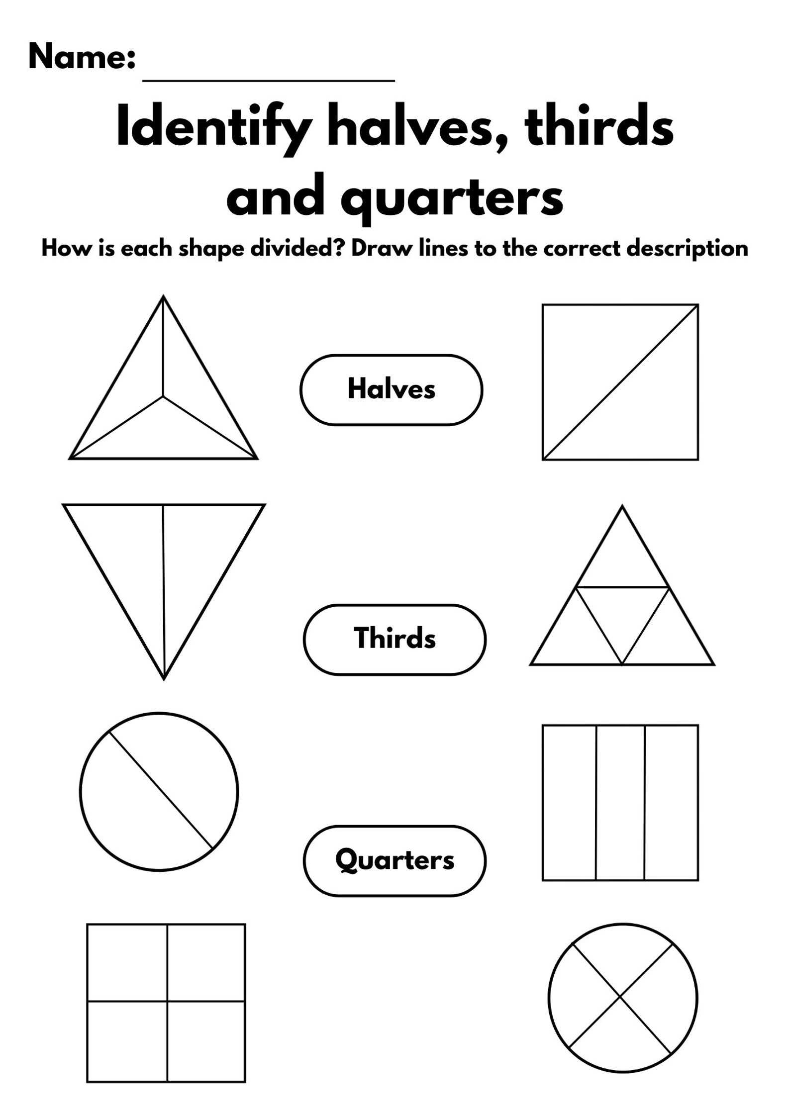10 Fraction Worksheets for Kids – Halves, Thirds & Quarters – Printable ...