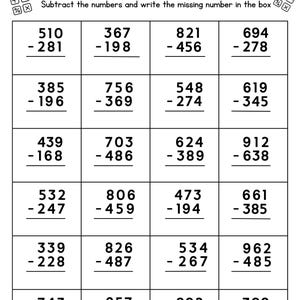 10 Printable 3-digit Subtraction Fill in the Blanks Worksheets for 2nd ...