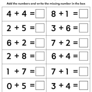 10 Printable Additition Fill in the Blanks Worksheets numbers 1-15 for ...