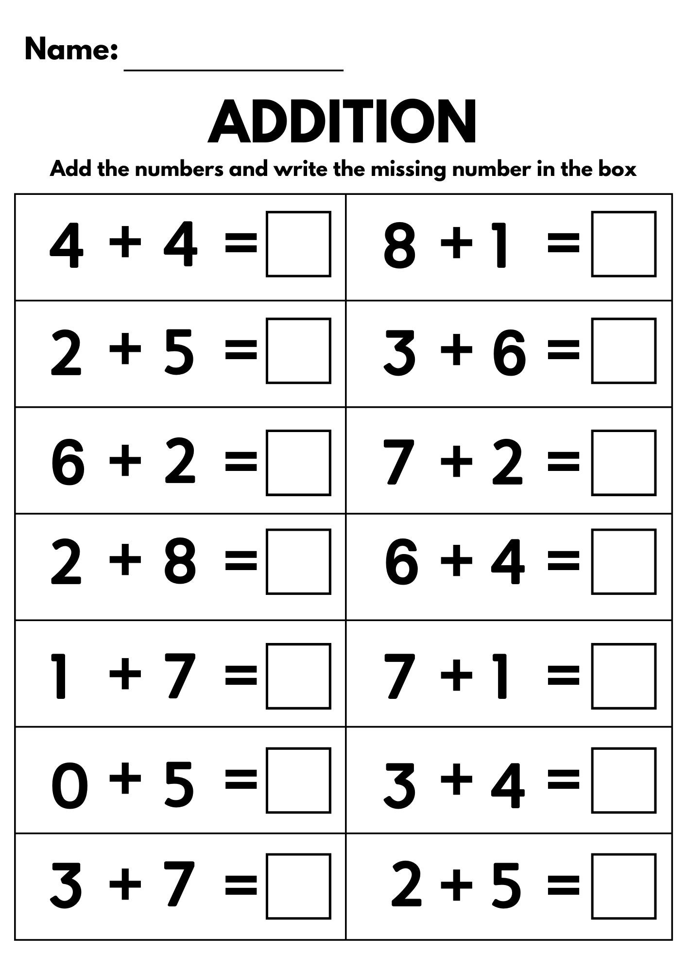 10 Printable Additition Fill in the Blanks Worksheets (numbers 1-15 ...