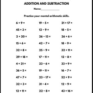 7 Printable Additition and Subtraction Worksheets, Mental Maths ...