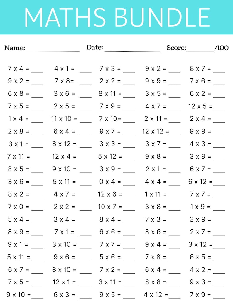 20 Pages of Printable Multiplication Worksheets Bundle - Single ...