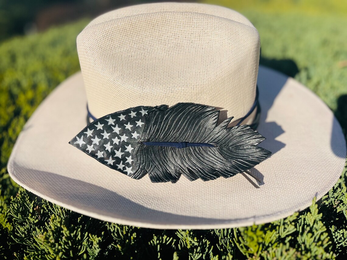 Back the Blue/ Leather Feather/ Hat Feather / Cowboy / Turkey Feather ...
