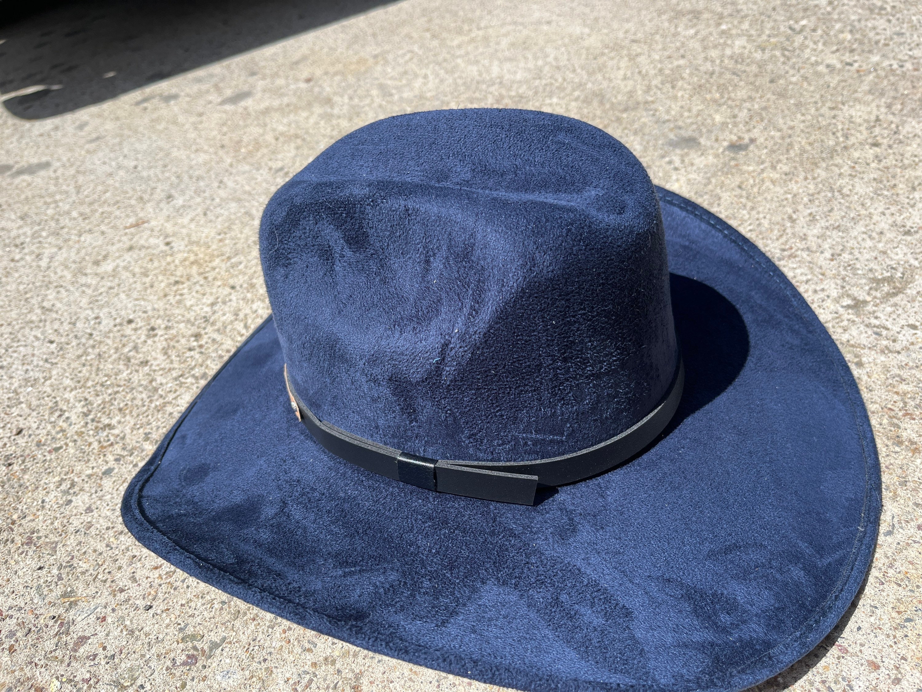 Suede Navy Blue Cowboy Hat, Wide Brim, With Black and Tan Hat Band - Etsy
