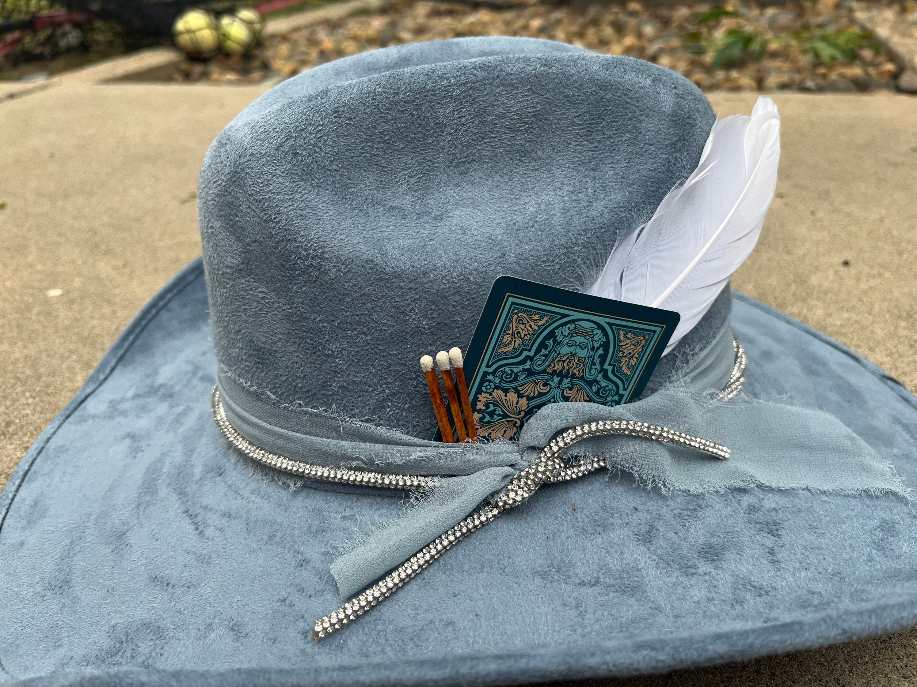 Sky Blue Cowboy Hat Rhinestone Rope and Playing Card - Etsy