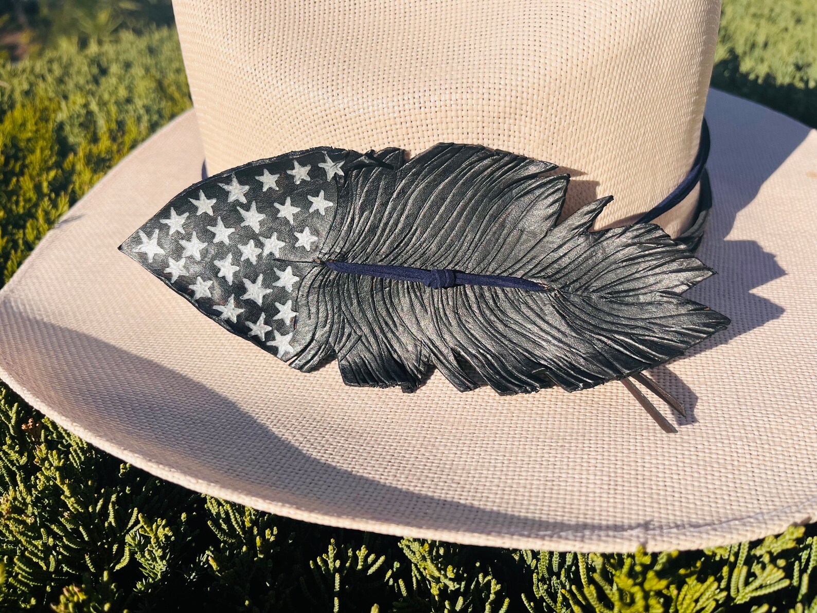 Back the Blue/ Leather Feather/ Hat Feather / Cowboy / Turkey Feather ...