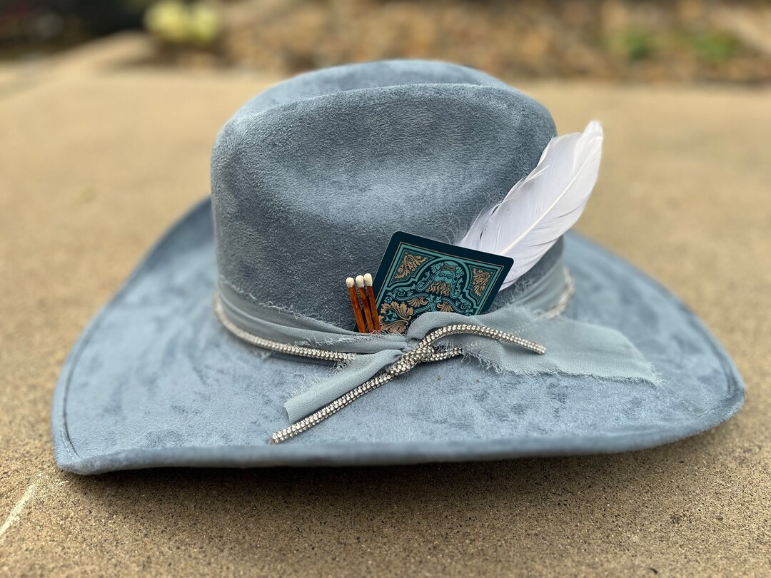 Sky Blue Cowboy Hat Rhinestone Rope and Playing Card - Etsy