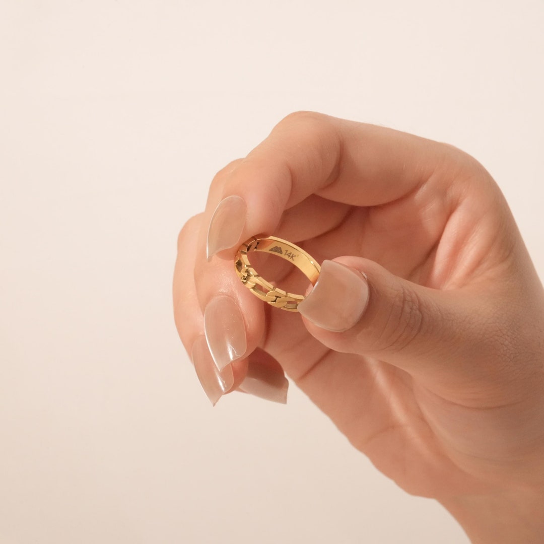 14k Gold Link Stacking Ring，pointer Finger Ring，minimalist Gold 14k ...