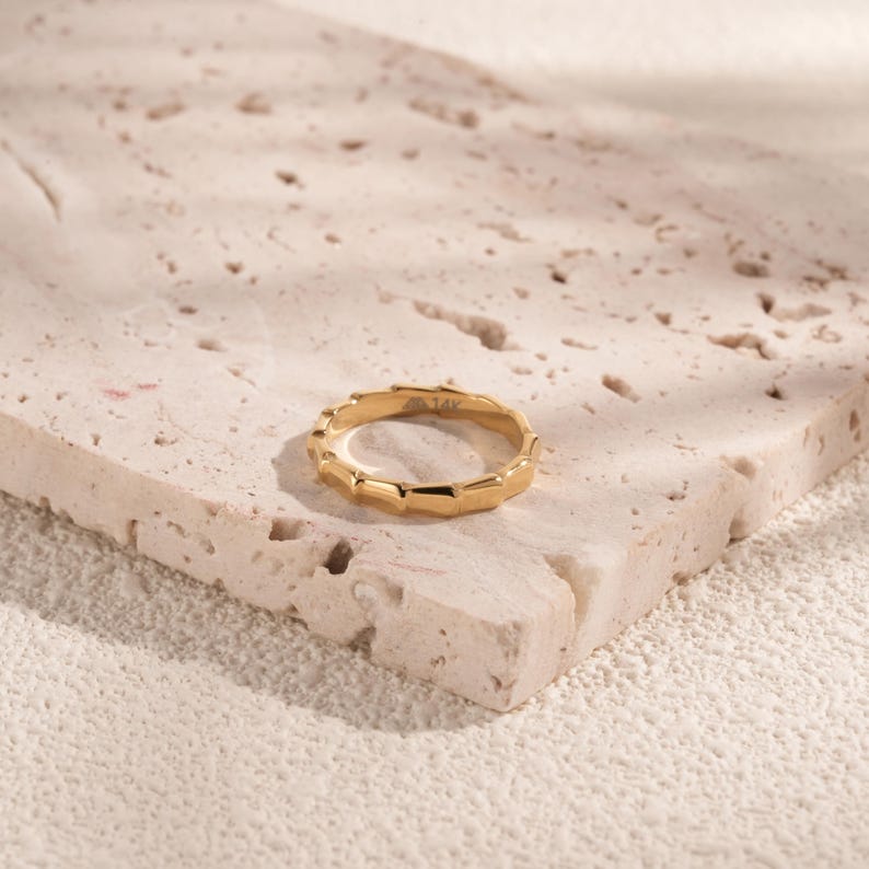 Fashion Geometric Wedding Ring, 14k Gold Rectangle Eternity Thick Band ...