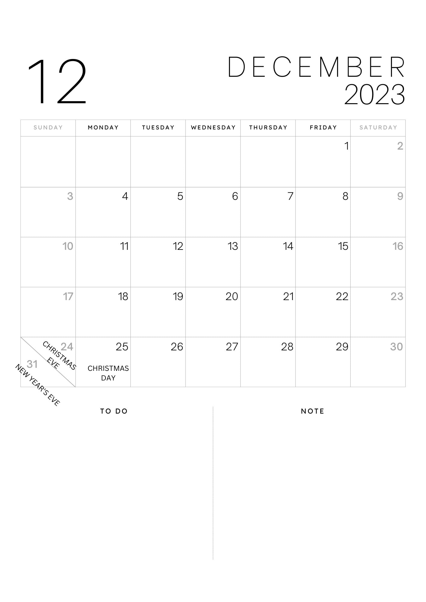 2023 Black and White Printable Calendar With Notes and To-do Sections ...