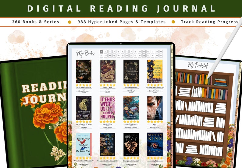 Garden Party Digital Reading Journal & Tracker, Reading Journal, Portrait Reading Journal ...