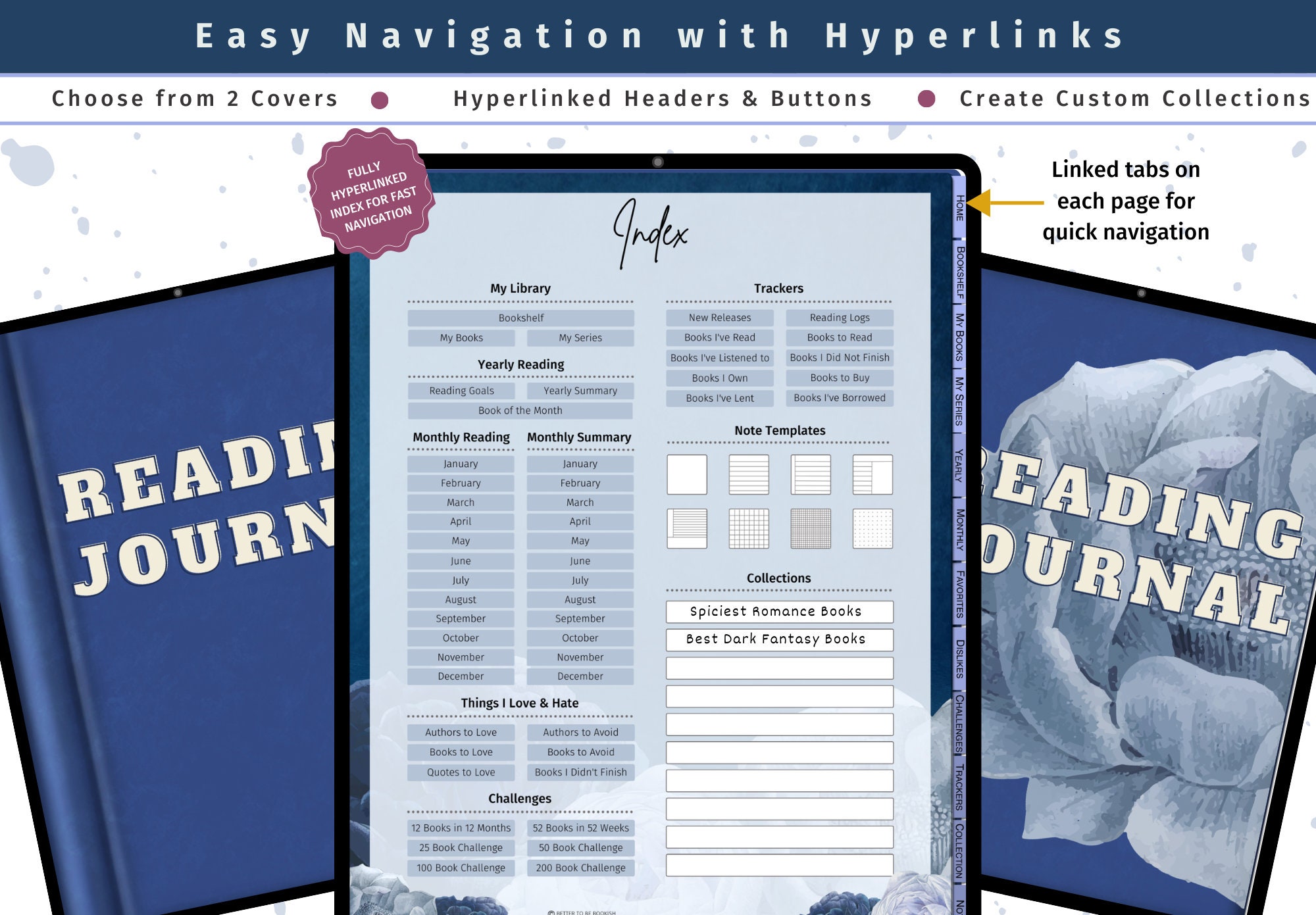 Blue Rose Digital Reading Journal & Tracker | Goodnotes Compatible ...