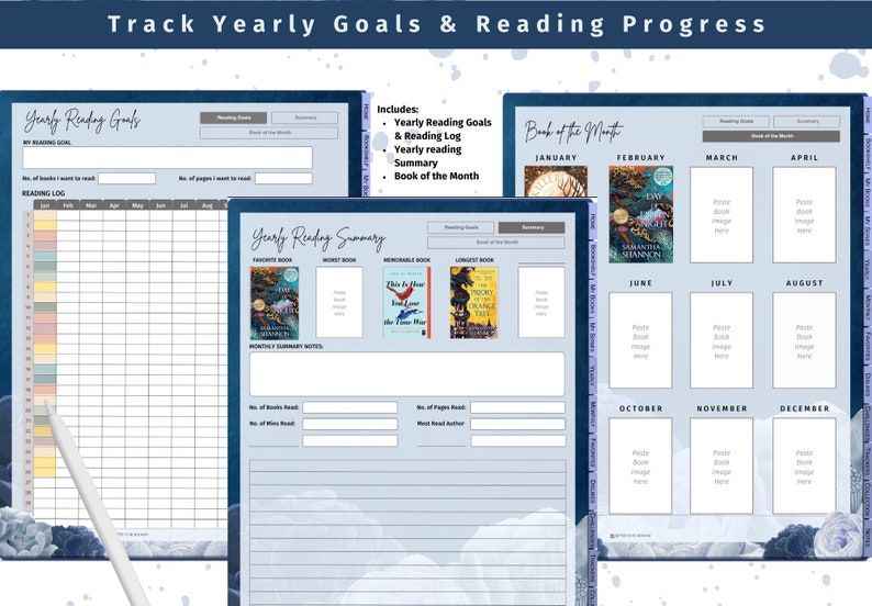 Blue Rose Digital Reading Journal & Tracker | Goodnotes Compatible ...