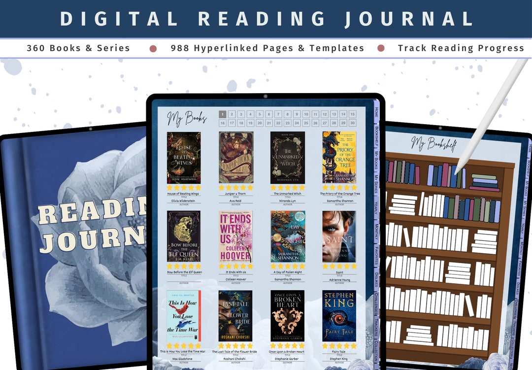 Blue Rose Digital Reading Journal & Tracker | Goodnotes Compatible ...