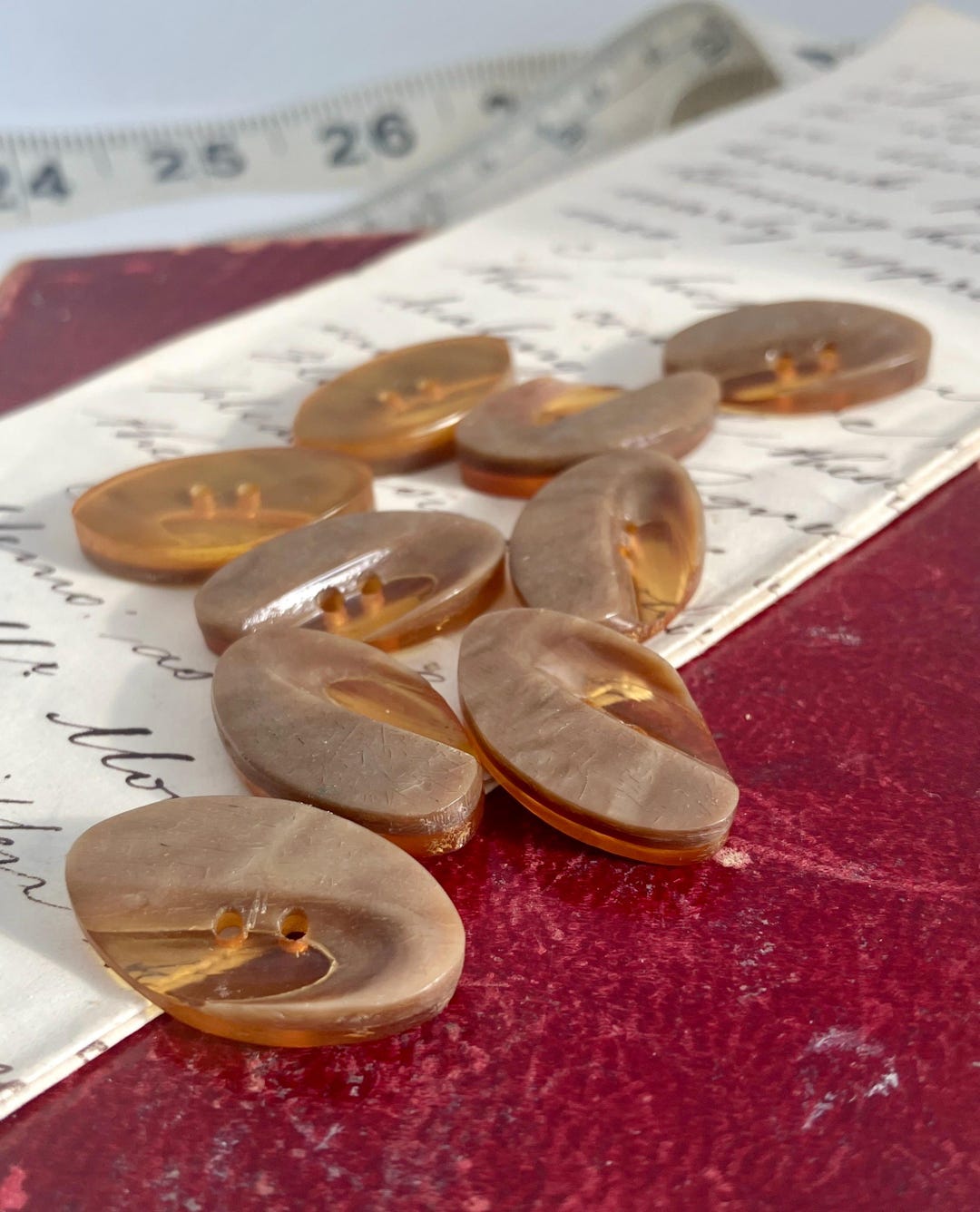 Vintage Spindle-shaped Button Set, Amber and Caramel Plastic Buttons ...
