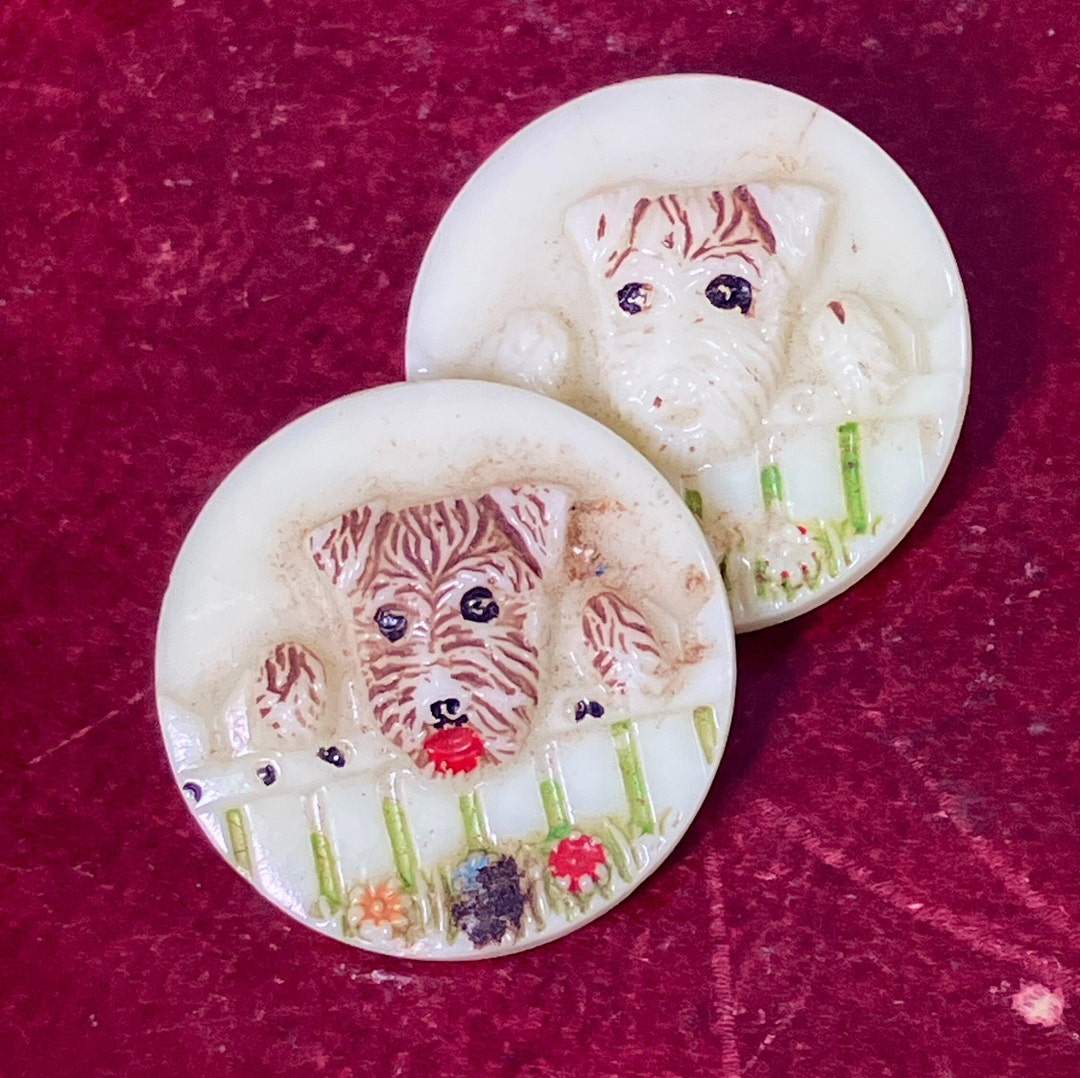 Glass Dog Buttons 1930s Buttons Hand-painted Buttons - Etsy