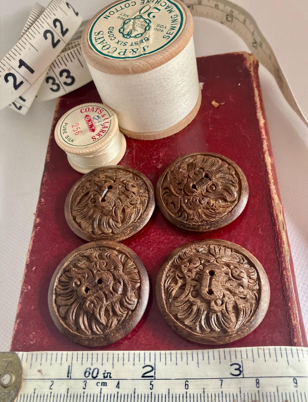 Vintage Large Carved Wooden Button Set, Unique Hand-carved Button Set ...