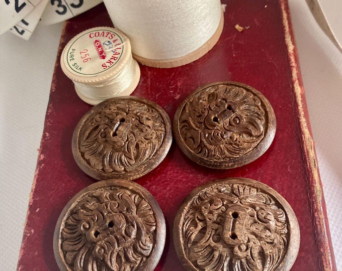 Vintage Large Carved Wooden Button Set, Unique Hand-carved Button Set ...
