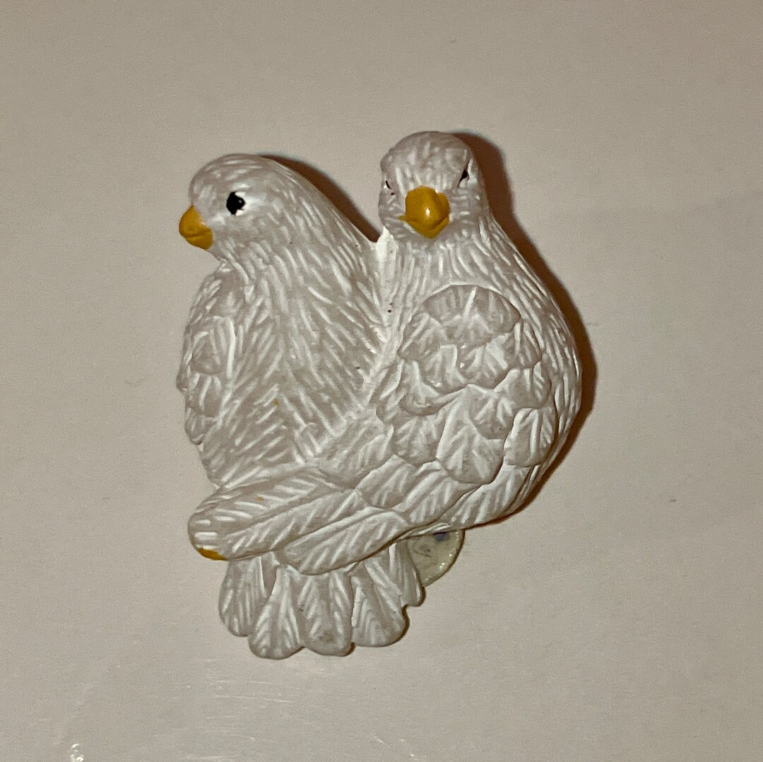 Vintage realistic dove button, vintage goofy bird button, retro white ...