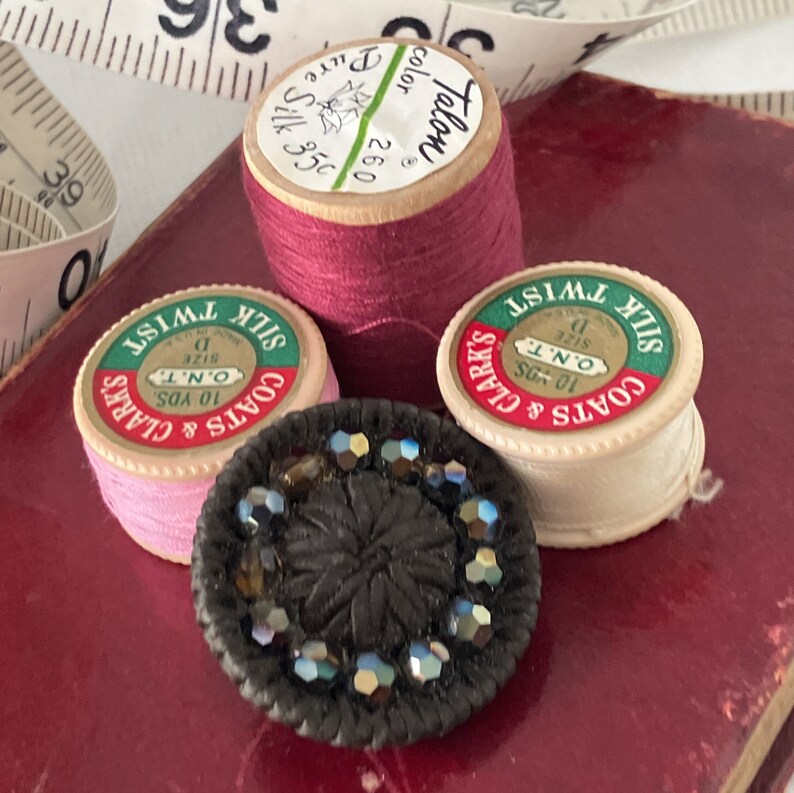 Vintage fabric button black cord button rhinestone button - Etsy 日本