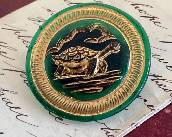 Vintage Large Bimini-style Glass Button Brooch, Vintage Large Green and ...