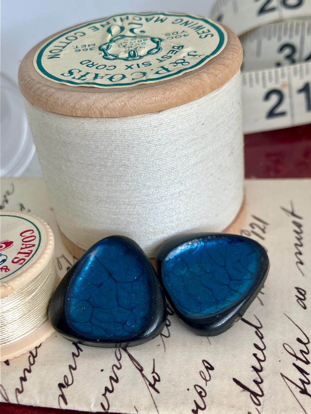 Vintage Blue Glass Buttons, Czech Glass Buttons, Art Deco Triangular ...