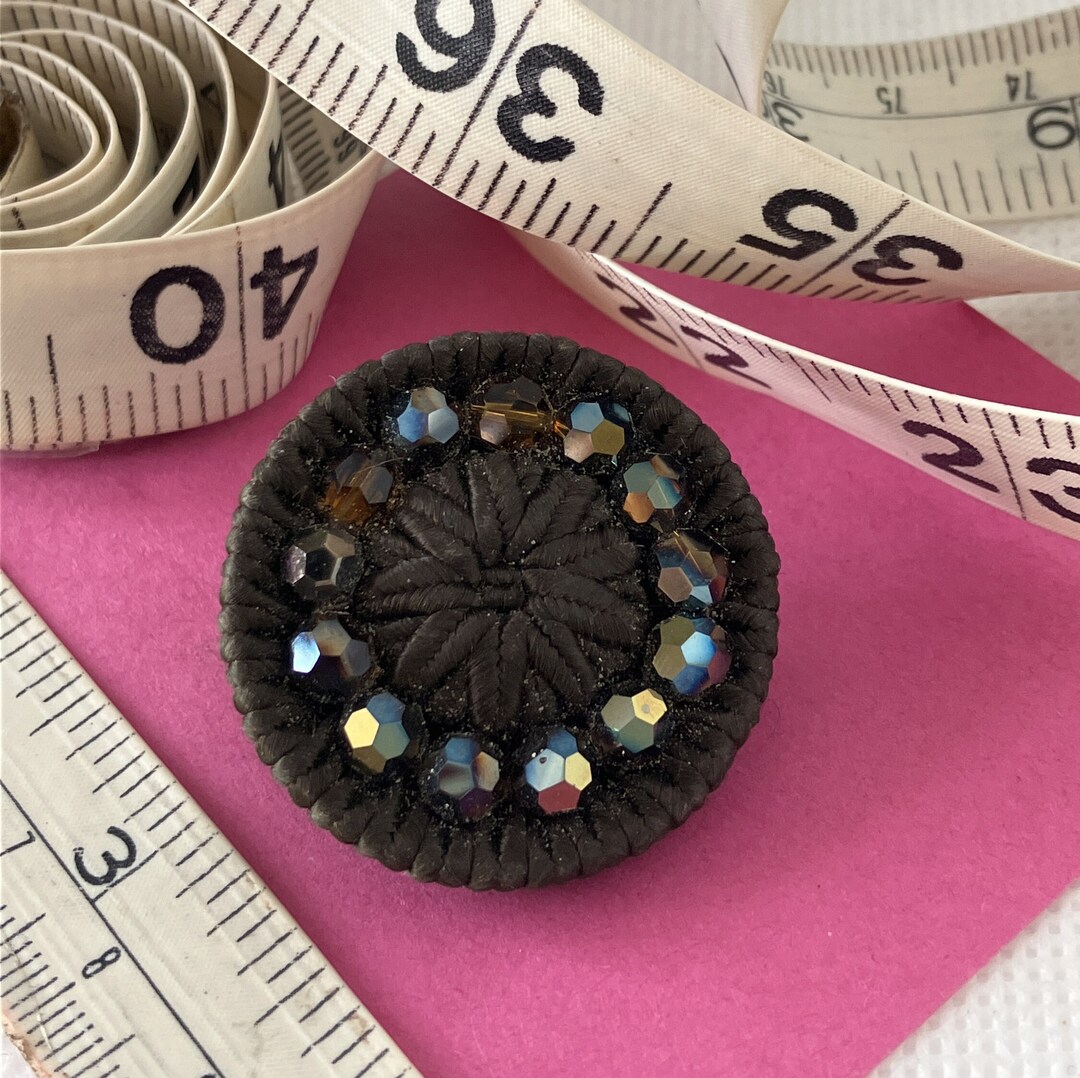 Vintage fabric button black cord button rhinestone button - Etsy 日本