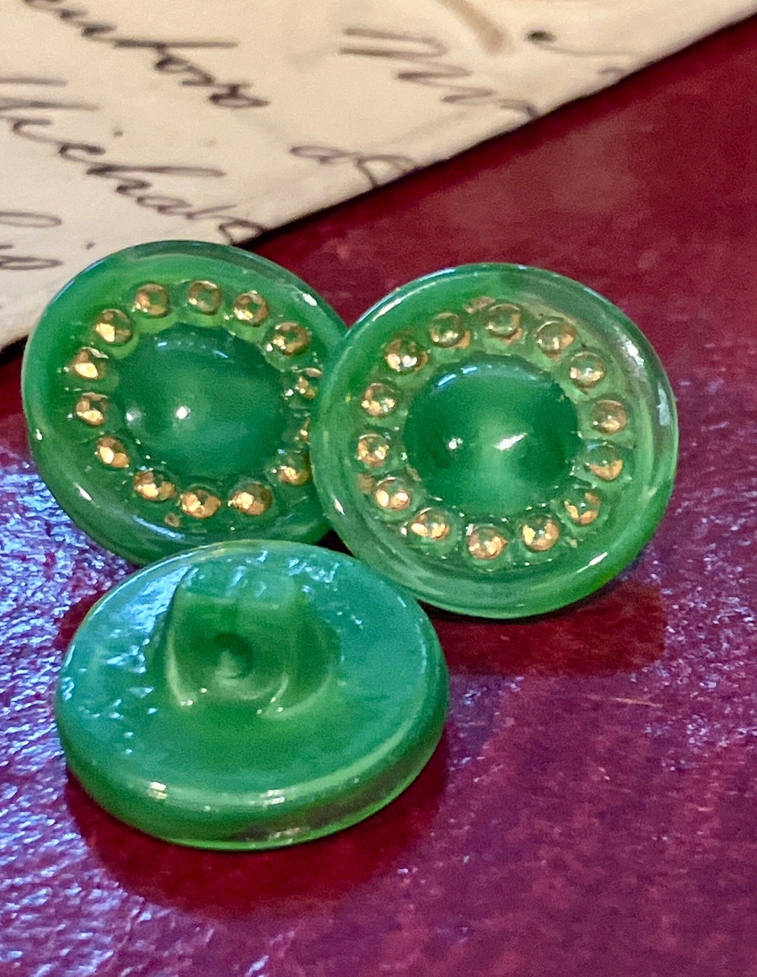 Vintage Green Glass Czech Button Set, Antique Glass Button Set ...