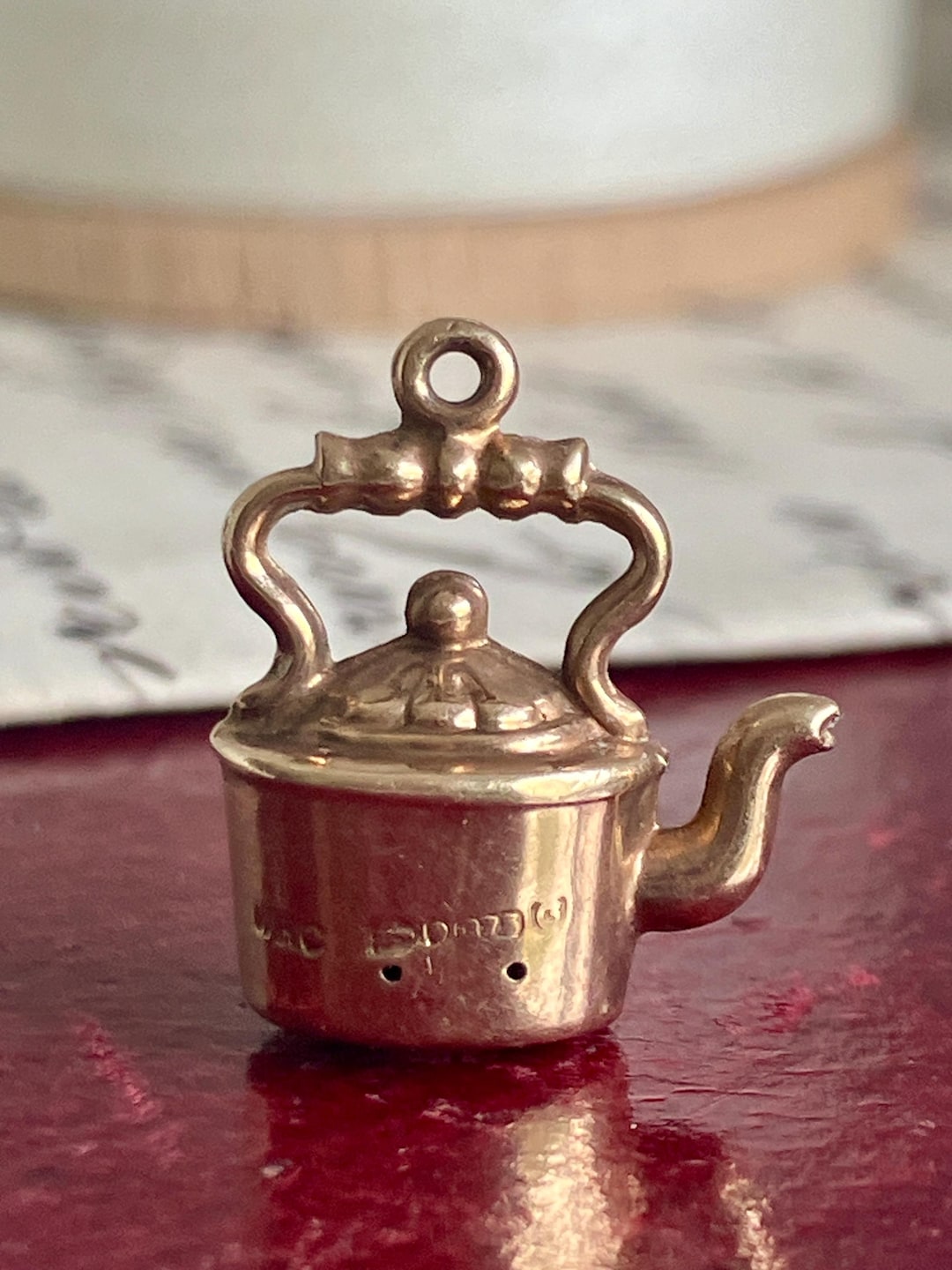 Vintage Gold Tea Kettle Charm, Hallmarked Gold Antique Charm ...
