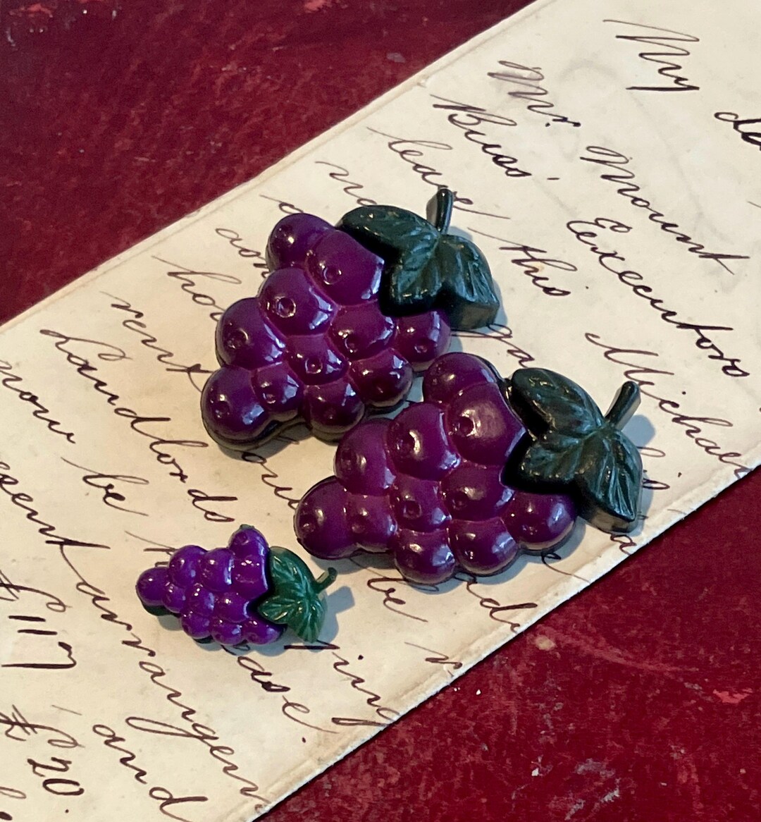 Retro Grape Bunch Buttons: Quirky Purple & Green Set - Etsy